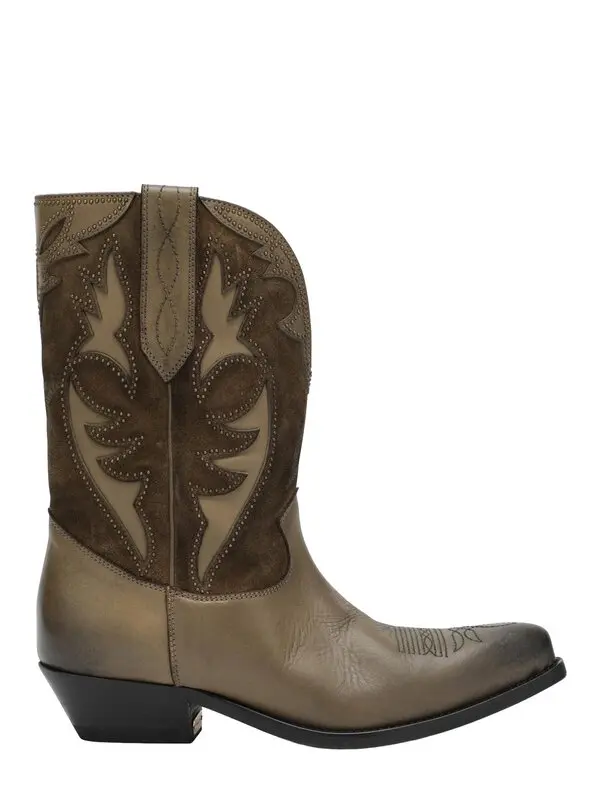 GOLDEN GOOSE Wish Star Boots In Khaki Leather And Suede - Green