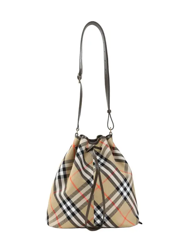 Burberry Medium Cotton Drawstring Bucket Shoulder Bag - Multicolor