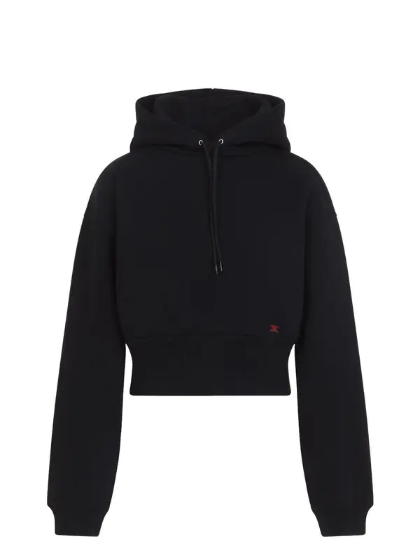 Celine Cropped Cotton Hoodie With Logo Detail - Black