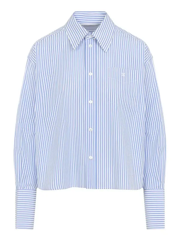 Celine Striped Cotton Cropped Shirt - Blue