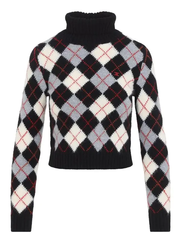 Celine Wool Argyle Turtleneck Sweater - Multicolor