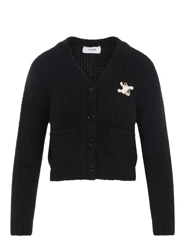 Celine Cashmere And Silk Cardigan With Detachable Logo Detail - Black