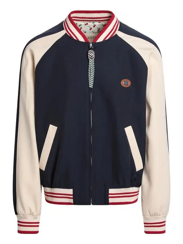 Valentino Garavani Mixed Wool Vlogo Bomber Jacket - Blue