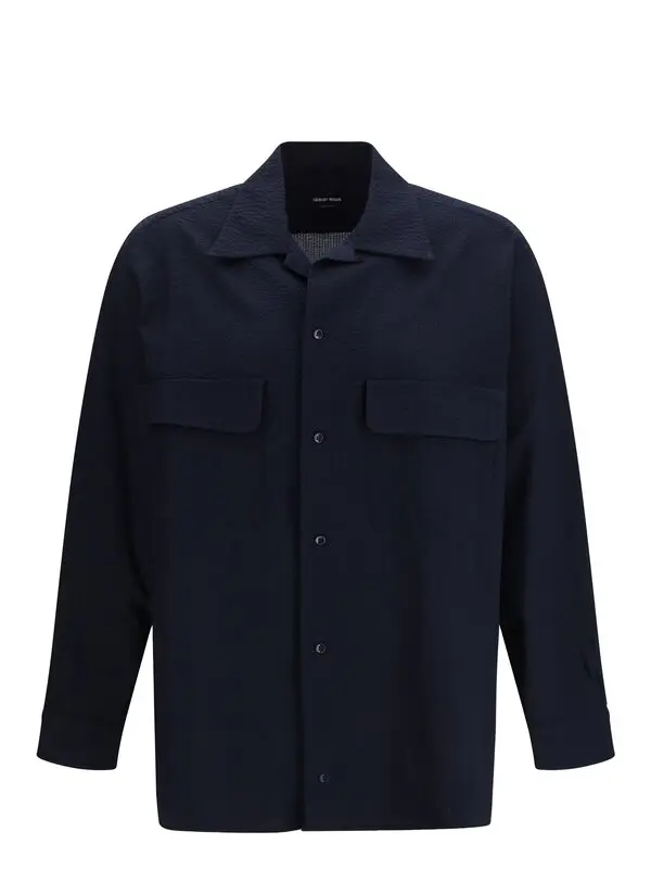 Giorgio Armani Cotton Shirt With Classic Collar - Blue