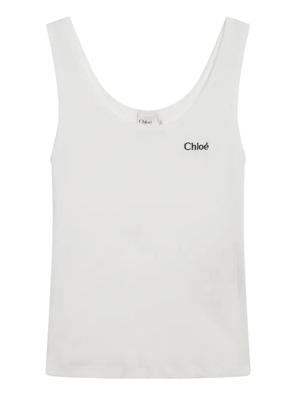 Chloé Ribbed Tank Top With Logo - White
