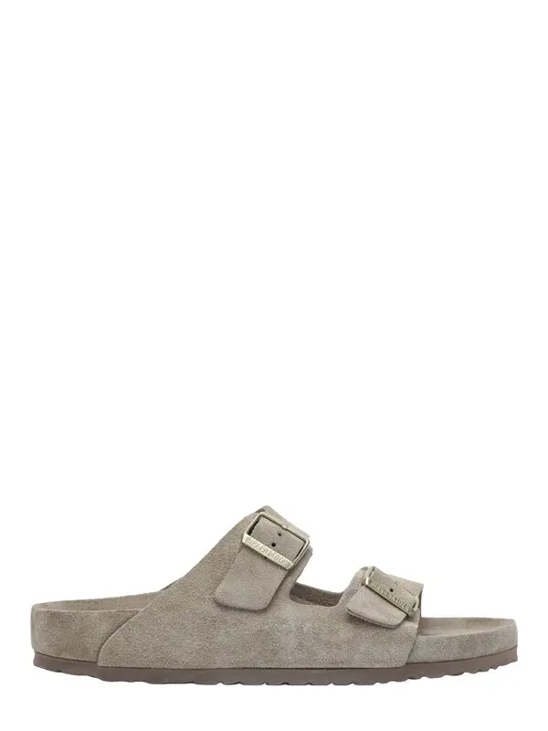 BIRKENSTOCK Arizona Suede Leather Slide Sandals With Adjustable Buckles - Cream