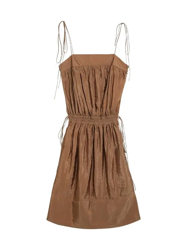 Saint Laurent Caramel-colored Nylon Blend Crepe Dress - Brown