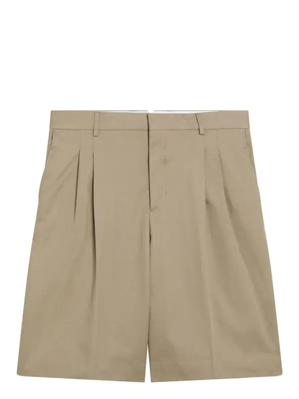 Ami Beige Pleated Cotton Bermuda Shorts - Cream