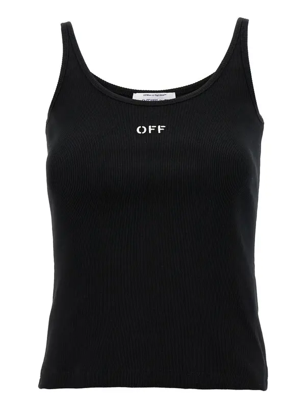 Off-White Ribbed Stretch Cotton "off Stamp" Top - Black