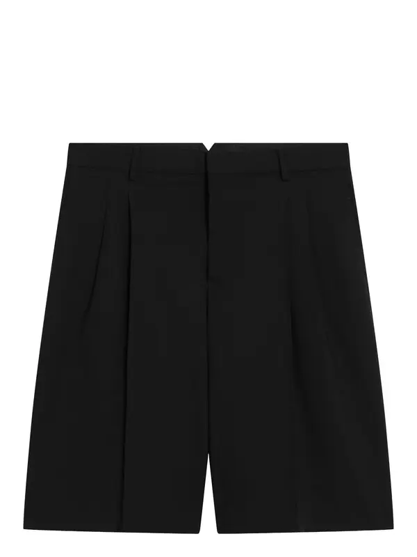 Ami Pleated Bermuda Shorts In Cotton - Black