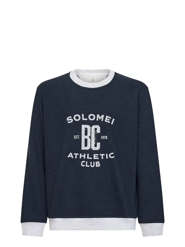 Brunello Cucinelli Cobalt Cotton And Linen Printed Sweatshirt - Multicolor