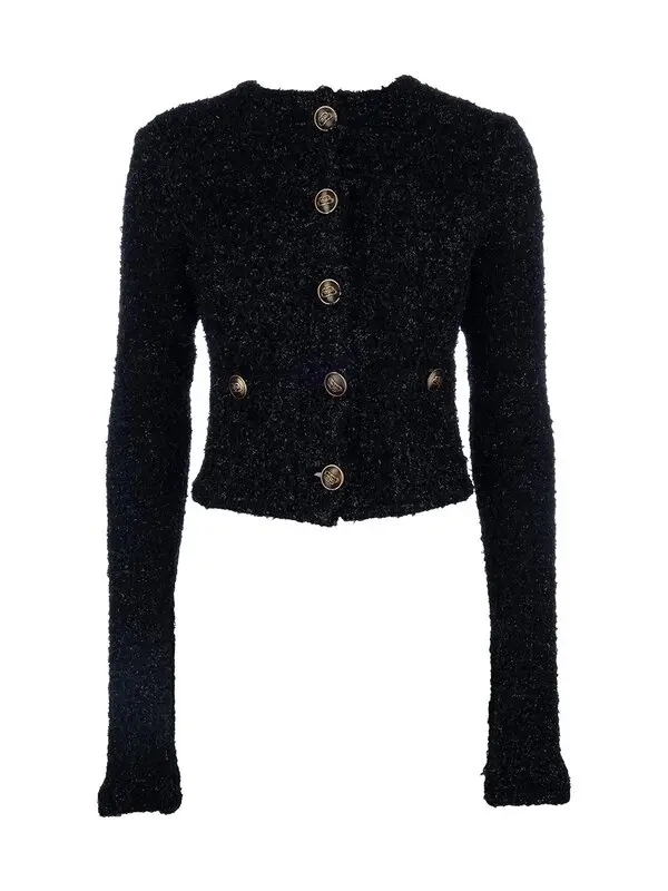 Balenciaga Textured Cropped Blazer With Gold Tone Buttons - Multicolor
