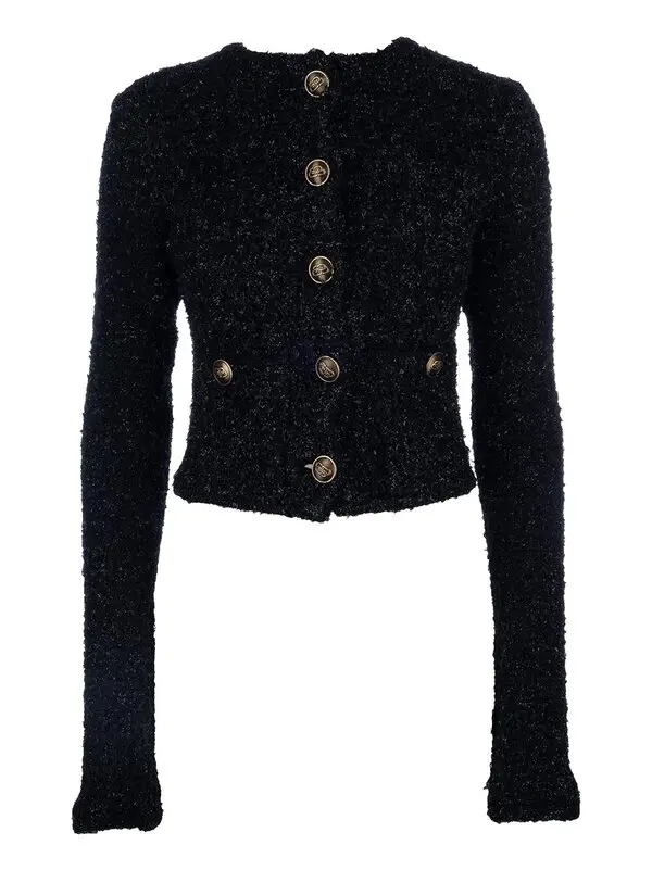 Balenciaga Textured Cropped Blazer With Gold Tone Buttons - Multicolor