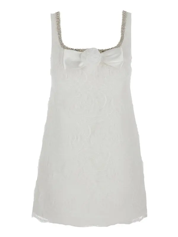 SELF-PORTRAIT Sleeveless Square Neck Mini Dress With Bow Detail - Multicolor