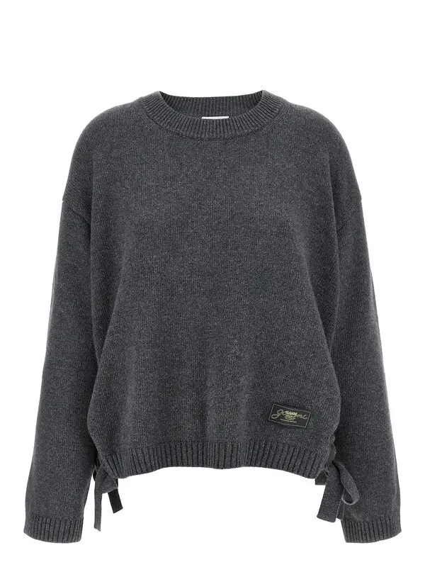GANNI Side Lace Detail Wool Blend Crew Neck Sweater - Gray