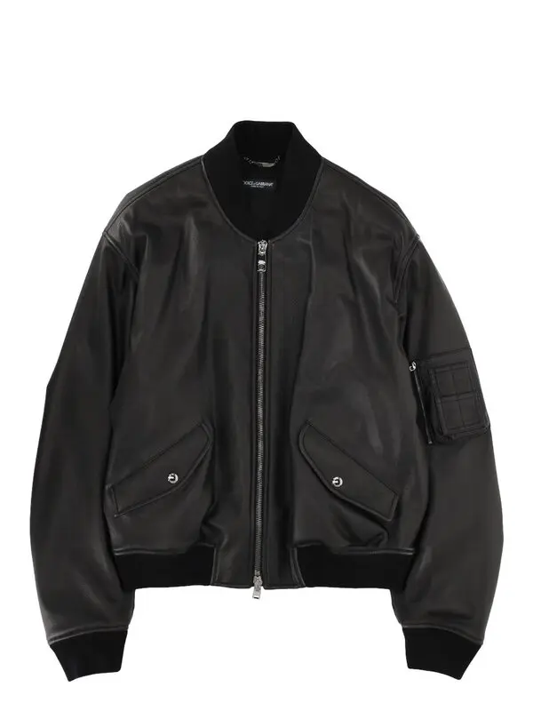 Dolce & Gabbana Leather Bomber Jacket - Black
