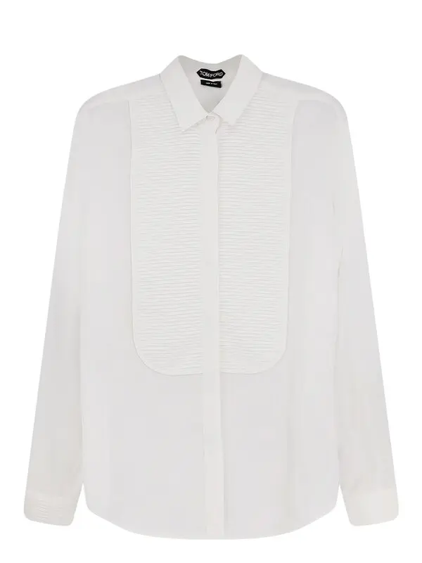 TOM FORD Silk Pleated Plastron Shirt - Multicolor