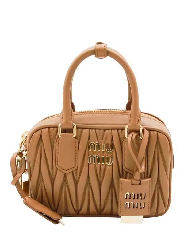Miu Miu Quilted Tote Bag With Logo Detail - Brown