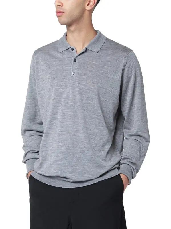 John Smedley Light Grey Wool Polo Shirt - Gray