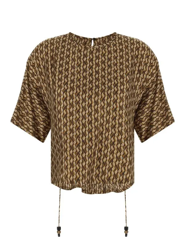 Max Mara Mxmnordica Silk Twill Blouse With Geometric Print - Brown