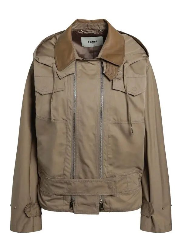 Fendi Beige Cotton Drill Blouson With Leather Accents - Cream