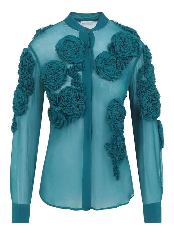 Dries Van Noten Chowsa Viscose Blouse With Floral Appliqués - Green