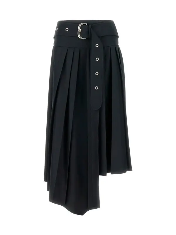 Off-White Pleated Asymmetrical Skirt With Buckled Belt - Multicolor