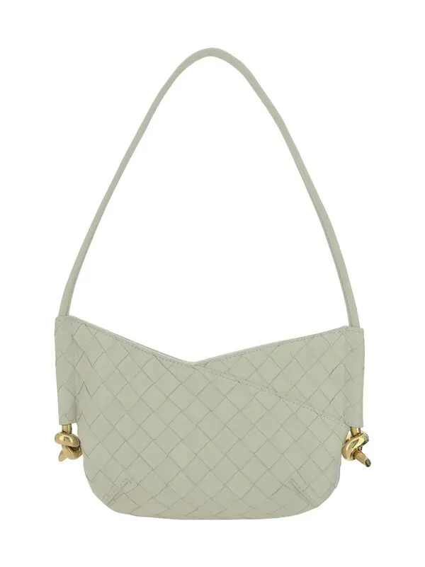 Bottega Veneta Lambskin Shoulder Bag With Knotted Detail - White