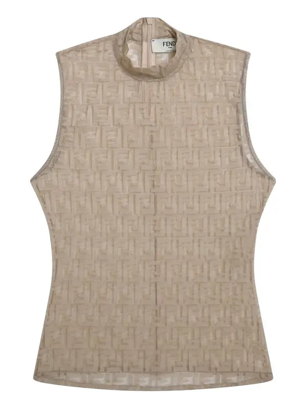Fendi Ff Motif Sleeveless High Neck Top - Cream