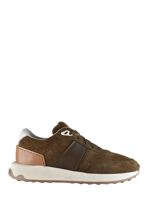 TOD'S Suede Lace-up Sneakers With Leather Inserts - Brown