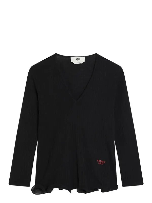 Fendi Wool Pullover With Logo Embroidery - Black