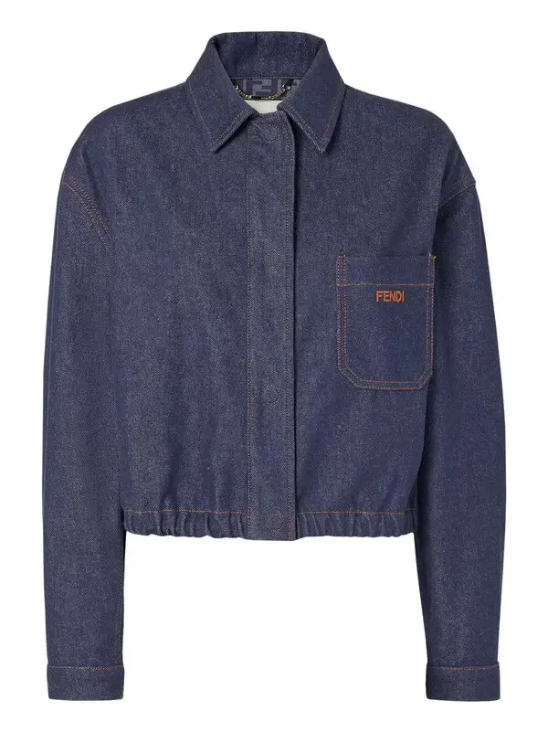 Fendi Cropped Denim Jacket With Ff Motif Lining - Blue