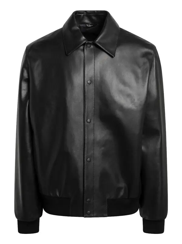 Fendi Leather Blouson With Embroidered Logo - Black