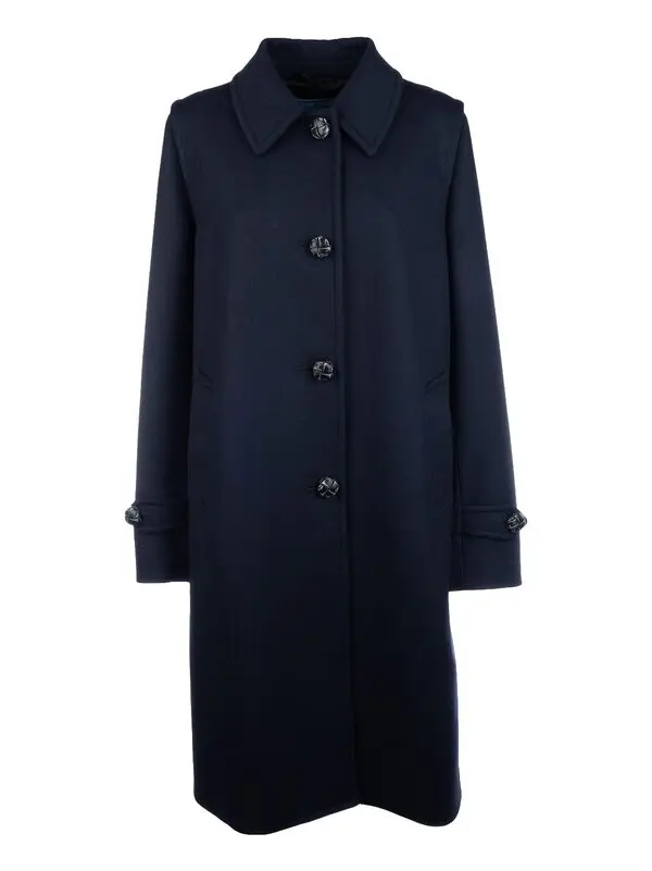 Prada Navy Blue Wool Blend Coat - Multicolor