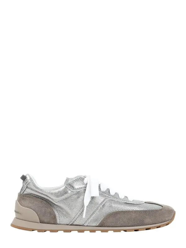 Brunello Cucinelli Titanium Grey Leather Sneakers - Multicolor