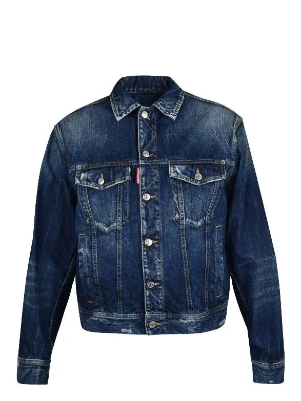 Dsquared2 Denim Jean Jacket With Red Logo Patch - Blue