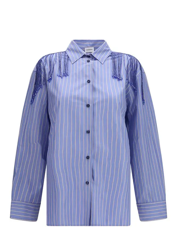 Andamane Miley Fringed Oversized Striped Shirt - Blue