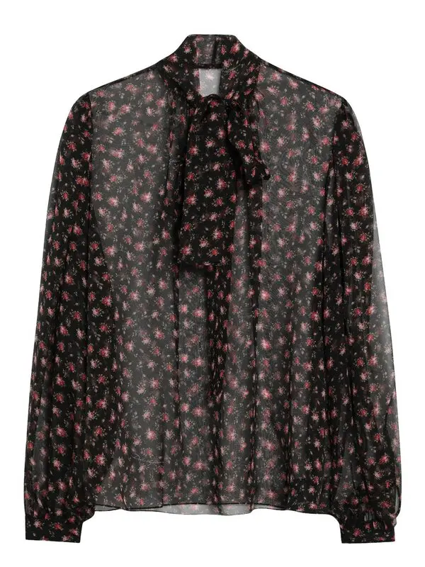Dolce & Gabbana Chiffon Blouse With Rose Print - Black