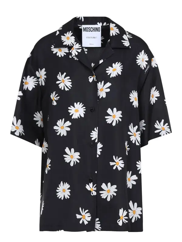 Moschino Silk Shirt With Floral Print - Black