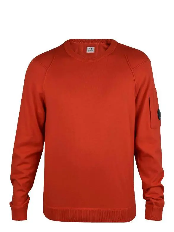 C.P. COMPANY Cotton Crew Neck Sweater With Sleeve Pocket - Orange
