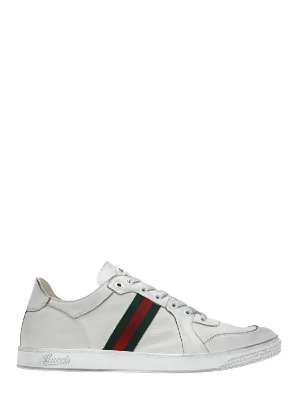Gucci Leather Sneakers With Worn Effect By - White