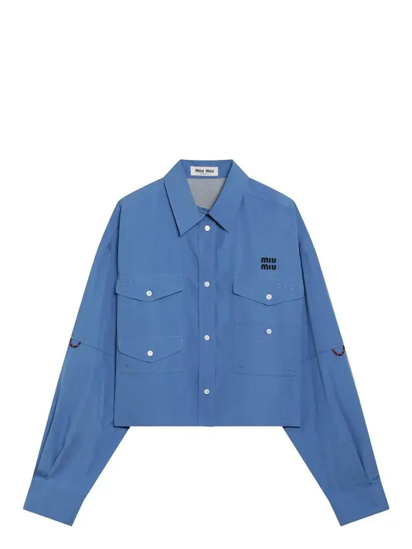 Miu Miu Boxy Cropped Shirt With Trekking Cord Detail - Blue