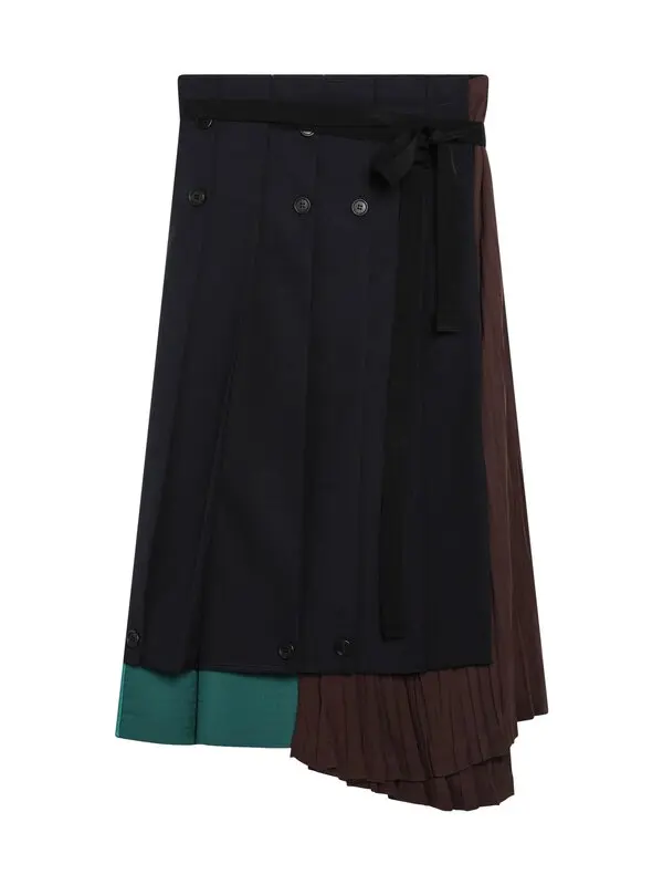 Prada Asymmetric Patchwork Virgin Wool Skirt - Blue