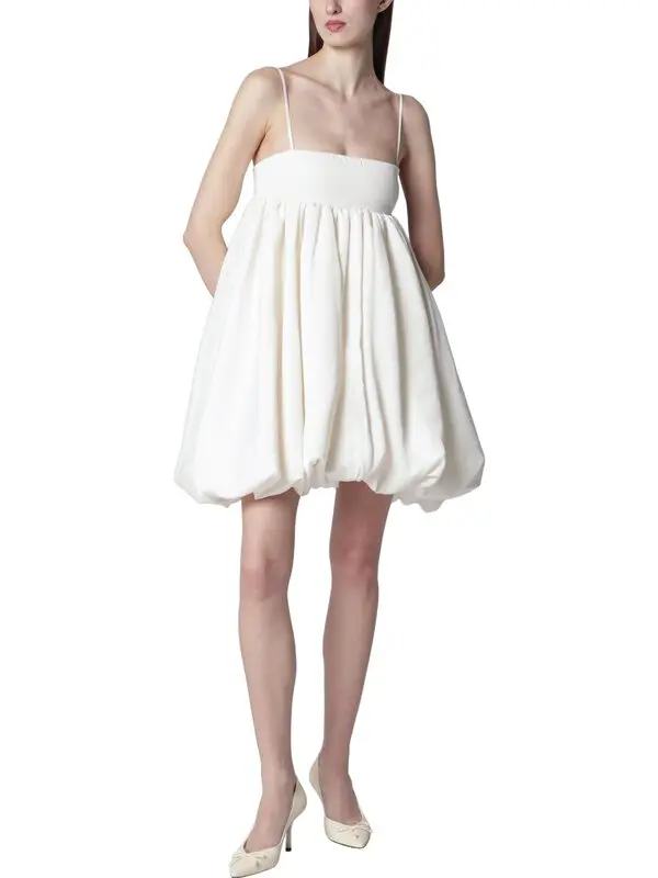 ROTATE BY BIRGER CHRISTENSEN Strapless Balloon Mini Dress In Satin - White