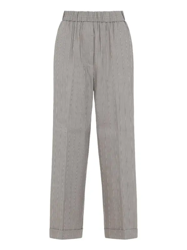Peserico Pinstriped Linen Blend Trousers - Brown