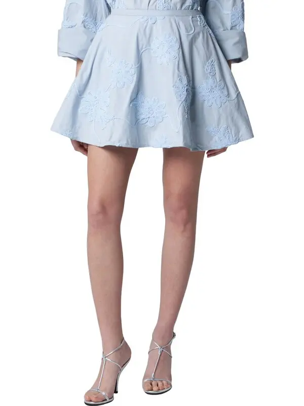 ROTATE BY BIRGER CHRISTENSEN Floral Appliqué Mini Skirt In Cotton - Blue