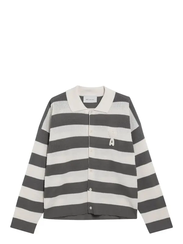 Ami Cotton Knit Cardigan With De Coeur Detail - White