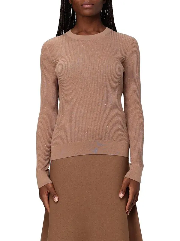 Max Mara Ribbed Knit Sweater With Embellishments - Cream