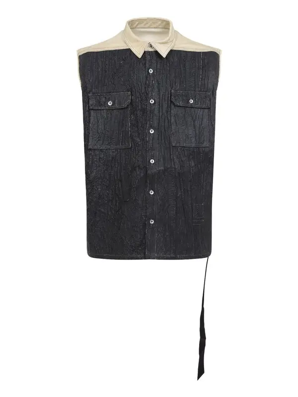 Rick Owens Sleeveless Denim Jacket With Craquelé Effect - Multicolor