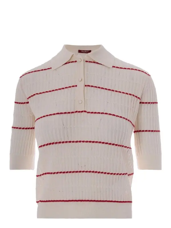 Max Mara Striped Knit Polo - White